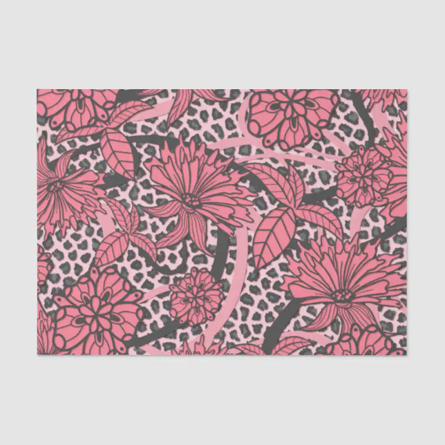 Pretty Pink Black Floral Leopard Print Pattern Tissue Paper | Zazzle