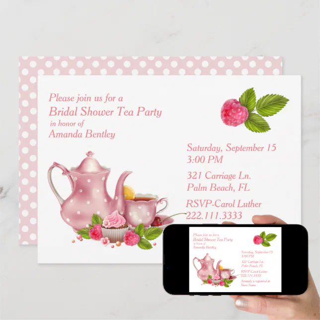 Pretty Pink Bridal Shower Tea Party Invitation | Zazzle
