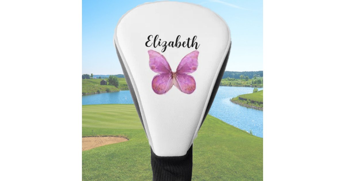 Pretty pink butterfly with custom name ladies golf head cover | Zazzle