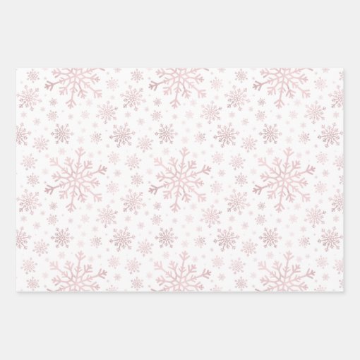 Pretty Pink Christmas Snowflakes on Winter White Wrapping Paper Sheets ...