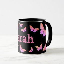 Pretty Pink Cool Butterfly Pop Art Add Name Sarah Mug | Zazzle
