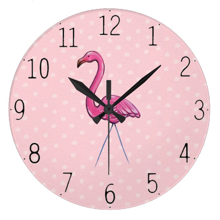 Pretty Pink Flamingo on Polka Dot background Clock | Zazzle.com