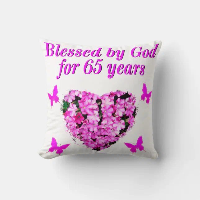 PRETTY PINK FLORAL 65TH BIRTHDAY DESIGN THROW PILLOW | Zazzle