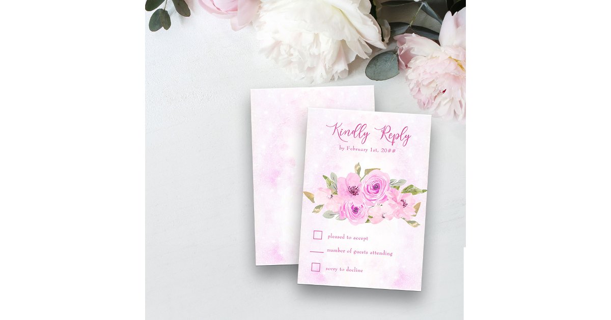 Pretty Pink Floral and Calligraphy RSVP Card | Zazzle