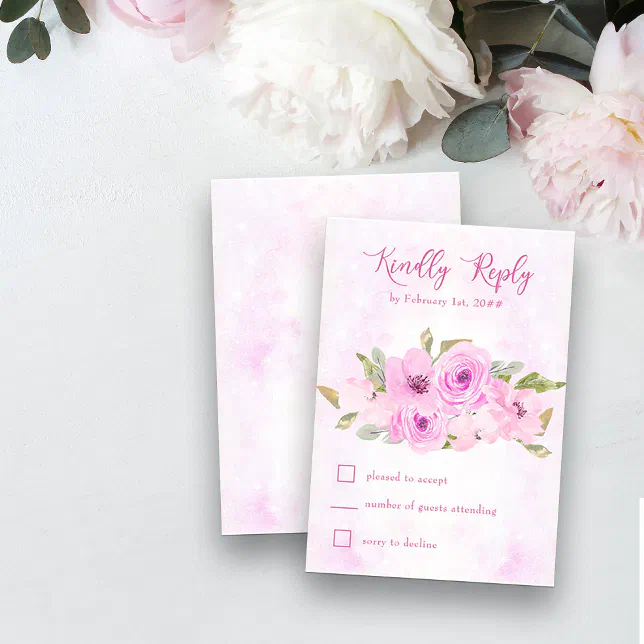 Pretty Pink Floral and Calligraphy RSVP Card | Zazzle
