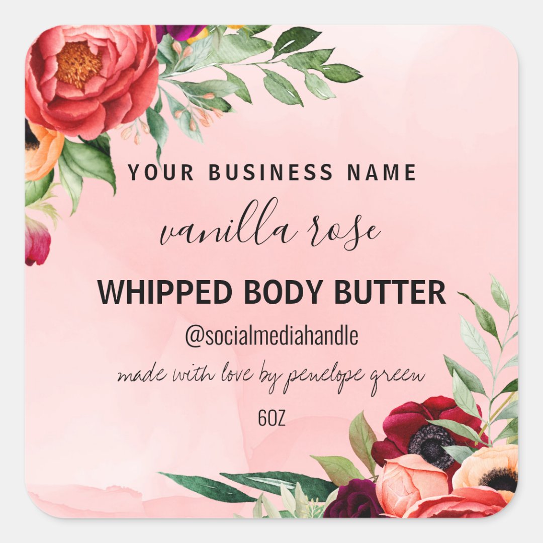Pretty Pink Floral Body Butter Labels | Zazzle