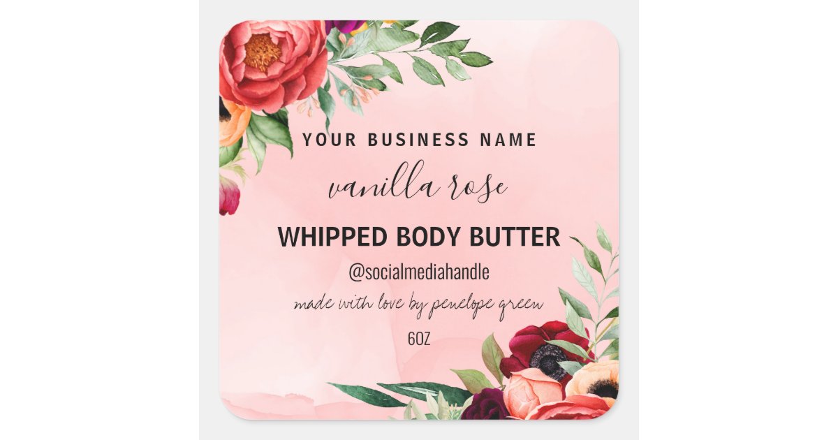 Pretty Pink Floral Body Butter Labels | Zazzle