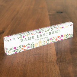 Pretty Pink Floral Custom Garden Desk Nameplate | Zazzle
