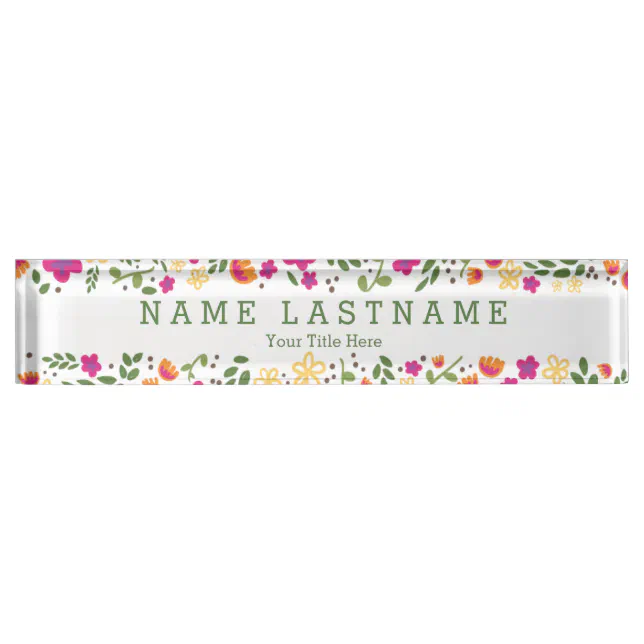 Pretty Pink Floral Custom Garden Desk Nameplate | Zazzle