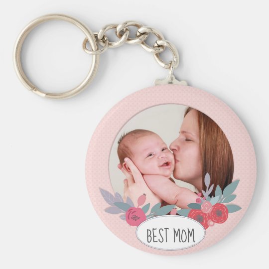 Pretty Pink Floral Custom Photo Best Mom Keychain | Zazzle.com