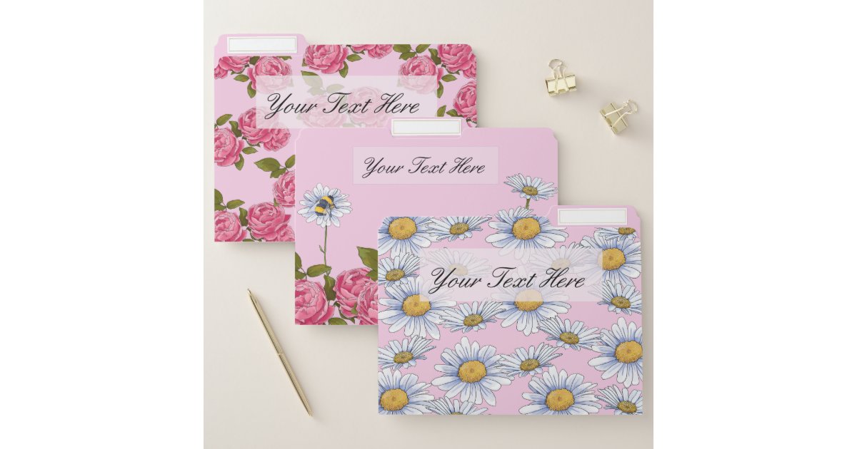 Pretty Pink Floral Design - Set of 3 File Folders | Zazzle