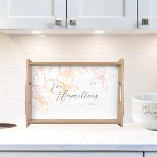 Pretty Pink Floral Farmhouse Custom Serving Tray | Zazzle