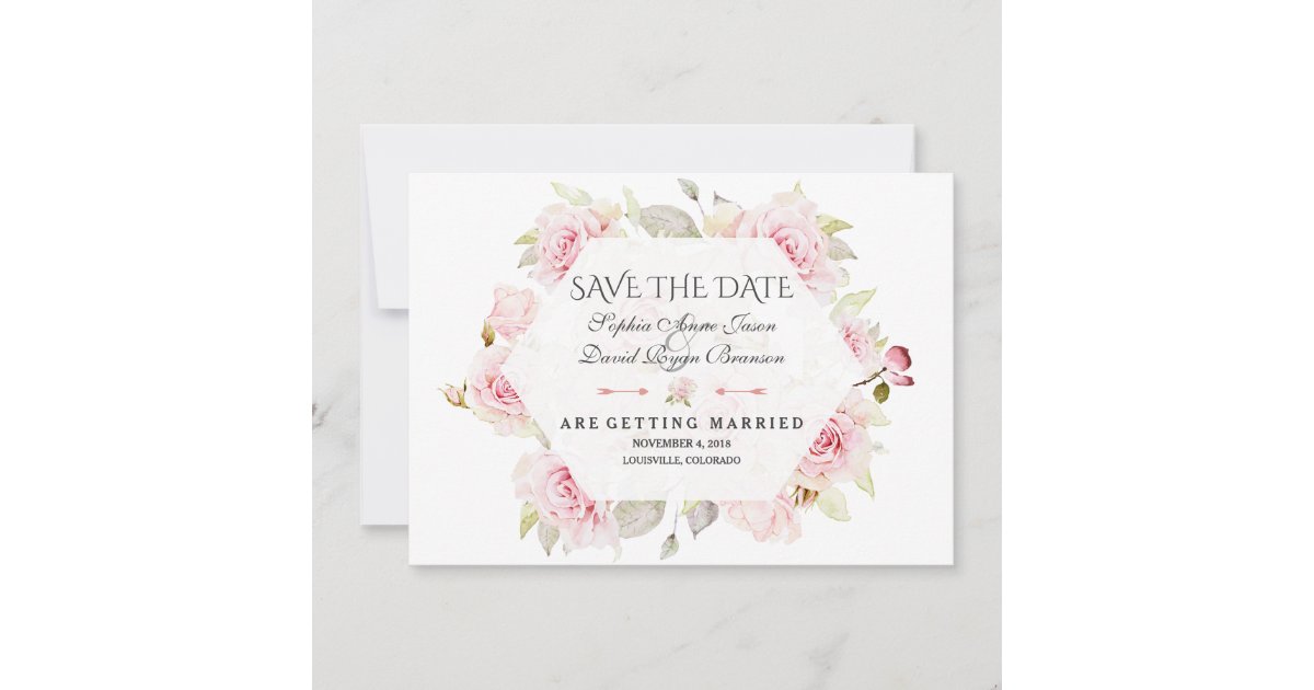 Pretty Pink Floral Geometric Wedding Save The Date | Zazzle
