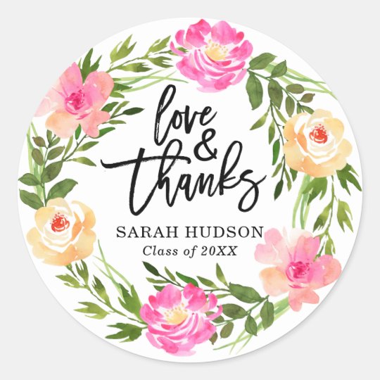 Pretty Pink Floral Graduation Thank You Sticker | Zazzle.com