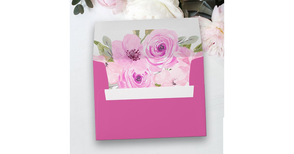 Pretty Pink Floral Invitation Envelope | Zazzle