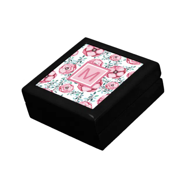 Pretty Pink Floral Monogram White Gift Box | Zazzle