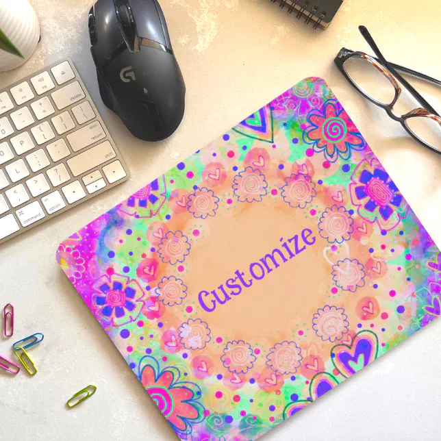 Pretty Pink Floral Personalized Inspirivity Mouse Pad | Zazzle