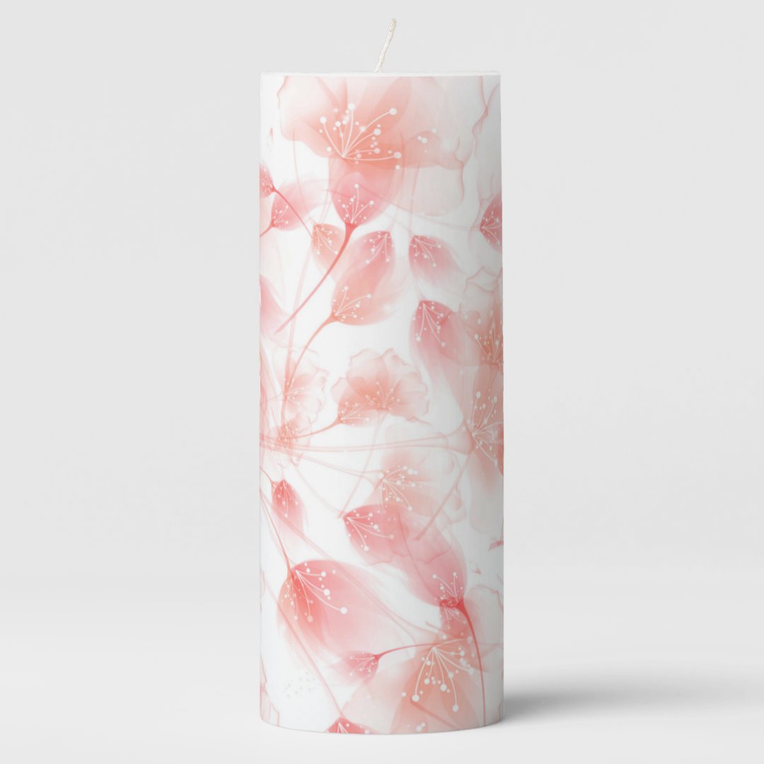 Pretty Pink Floral Pillar Candle | Zazzle