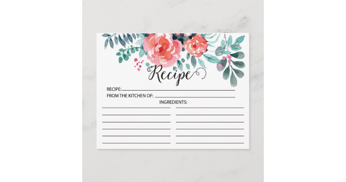 Pretty Pink Floral Recipe Card | Zazzle