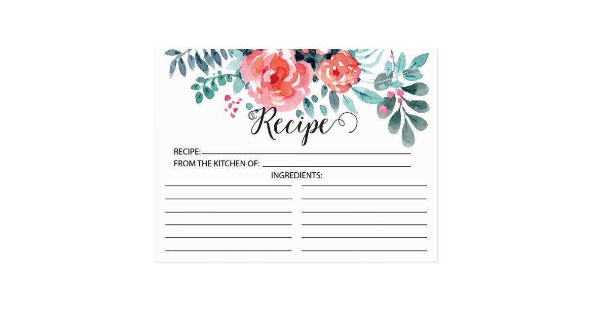 Pretty Pink Floral Recipe Card | Zazzle.com