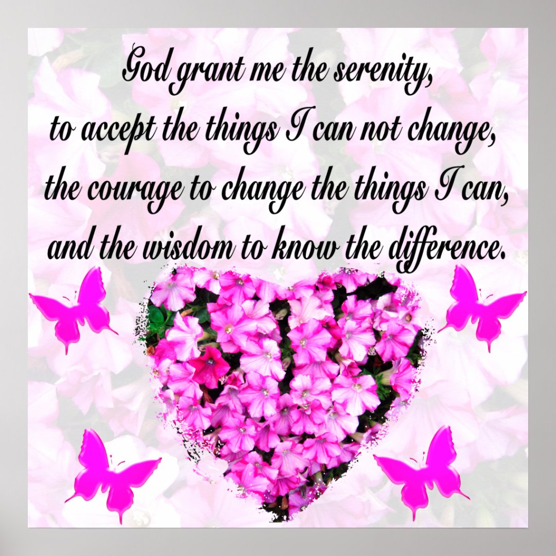PRETTY PINK FLORAL SERENITY PRAYER POSTER | Zazzle