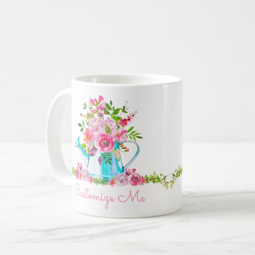 Pretty Pink Floral Watercolor Customizable Coffee Mug | Zazzle