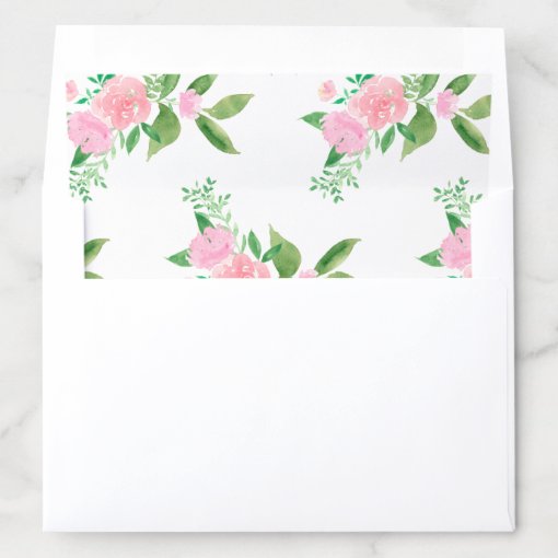 Pretty Pink Floral with Greenery Wedding Envelope Liner | Zazzle