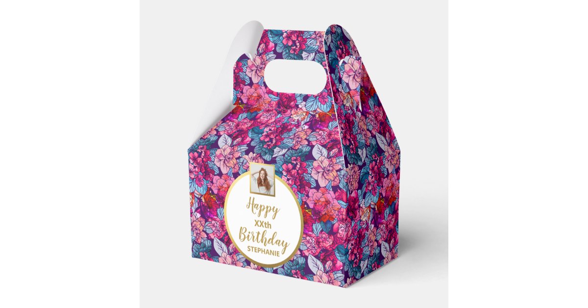 Pretty Pink Flowers, Custom Photo, Happy Birthday Favor Boxes | Zazzle