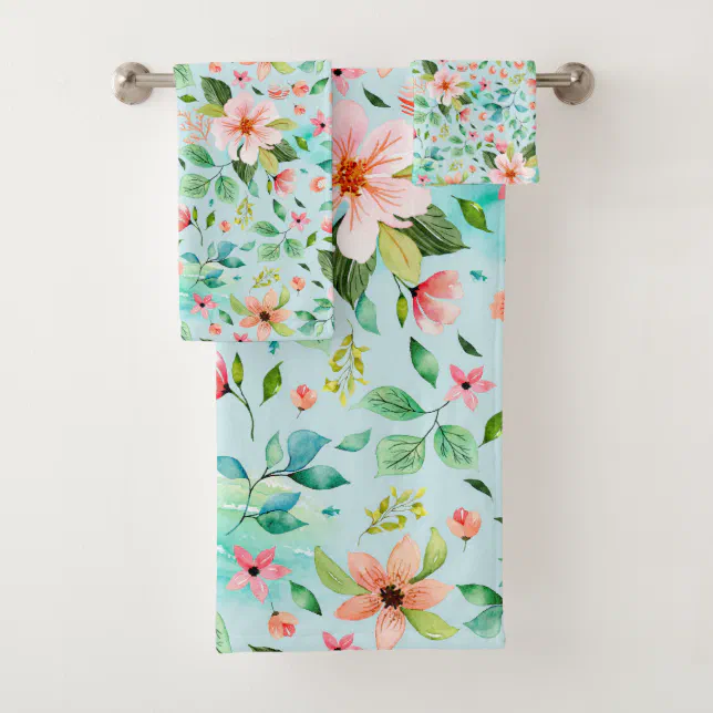 Pretty Pink Flowers Floral Bath Towel Set | Zazzle