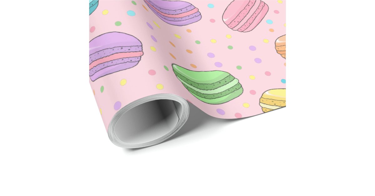 Pretty Pink French Food Theme Macaron Cake Pattern Wrapping Paper | Zazzle