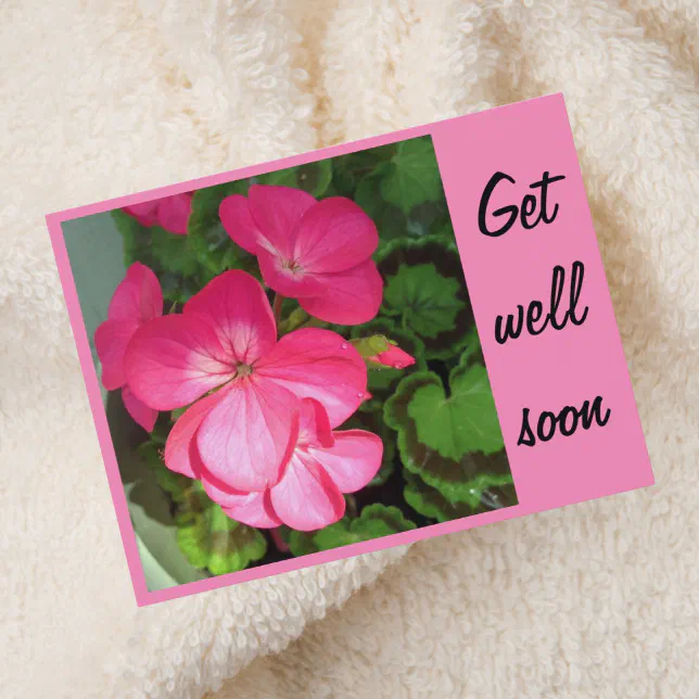 Pretty Pink Geranium Photo Get Well Soon Postcard | Zazzle