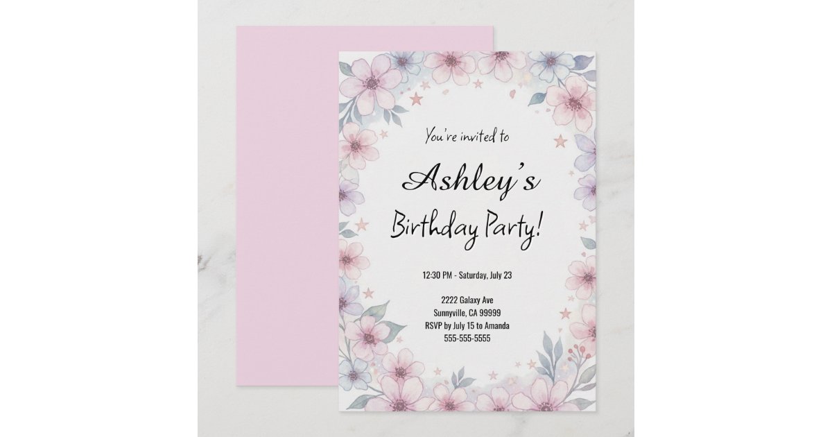 Pretty Pink Girl's Flower Birthday Party Invitation | Zazzle