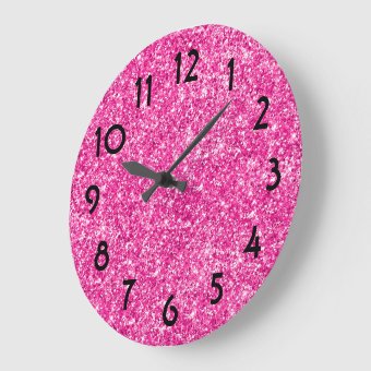Pretty Pink Glitter Photo Large Clock | Zazzle