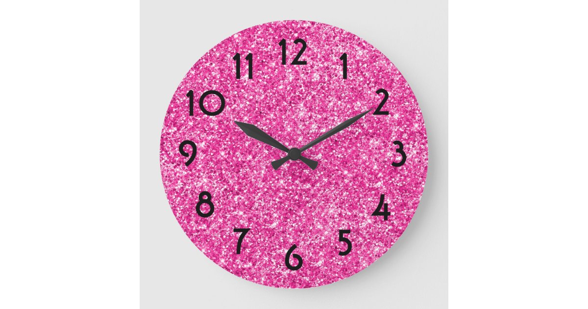 Pretty Pink Glitter Photo Large Clock | Zazzle