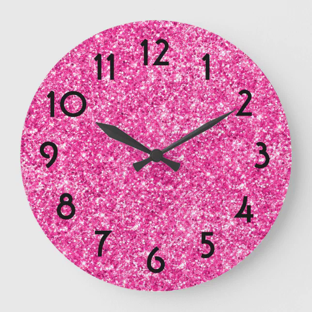 Pretty Pink Glitter Photo Large Clock | Zazzle