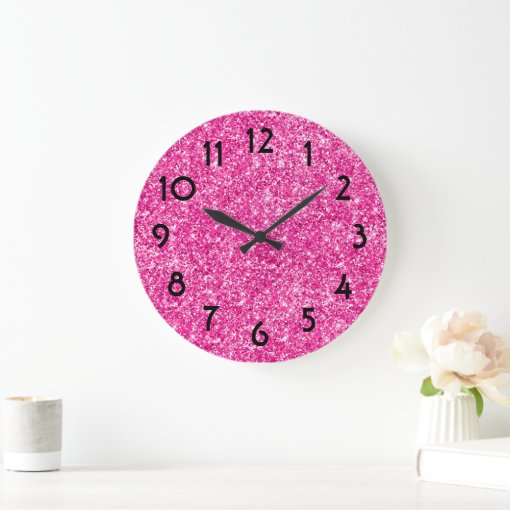 Pretty Pink Glitter Photo Large Clock | Zazzle