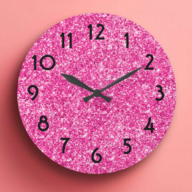 Pretty Pink Glitter Photo Large Clock | Zazzle