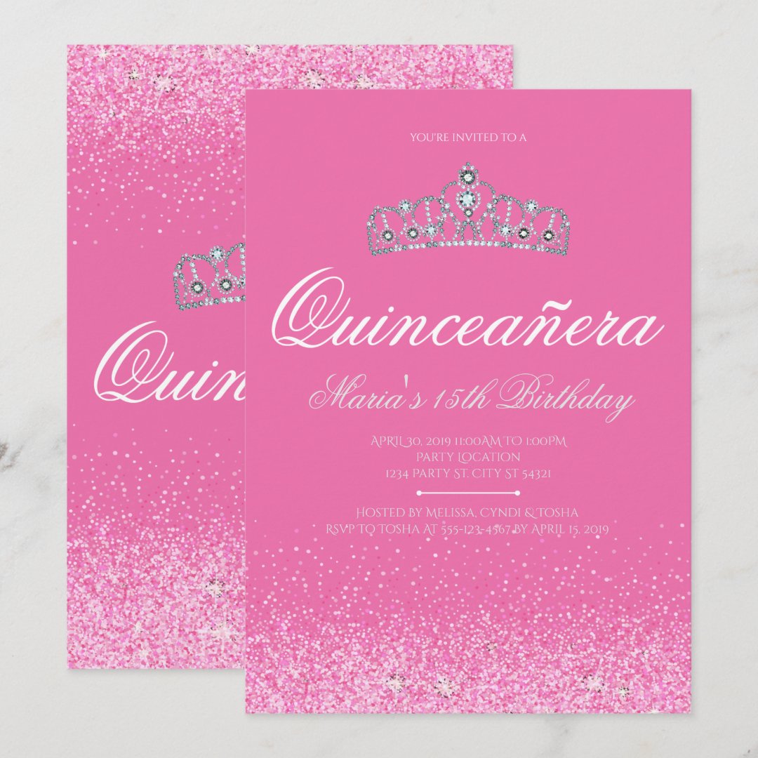 Pretty Pink Glitter, Quinceanera Invitations | Zazzle
