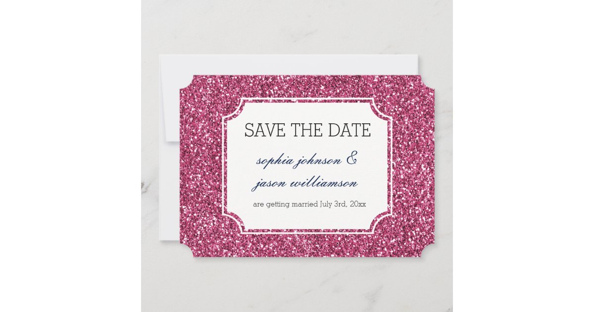 Pretty Pink Glitter save the date | Zazzle