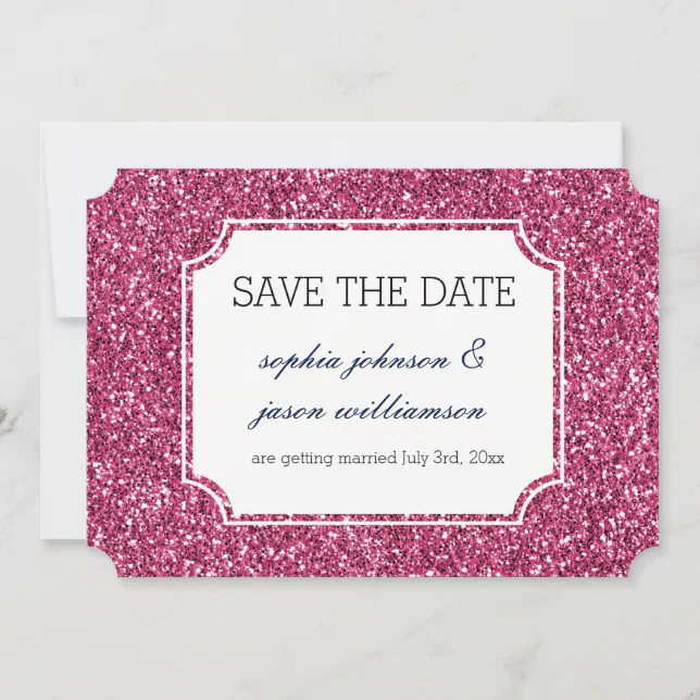 Pretty Pink Glitter save the date | Zazzle