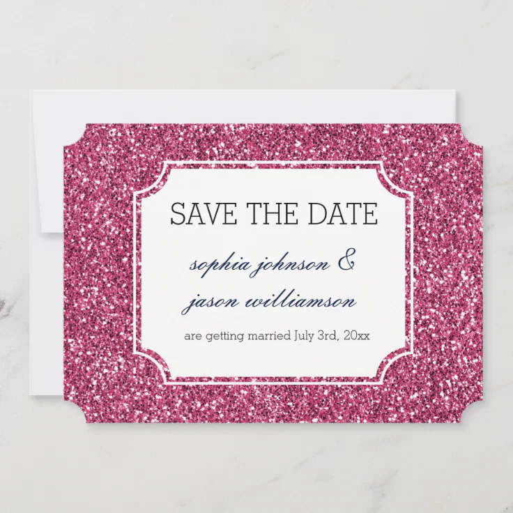 Pretty Pink Glitter save the date | Zazzle