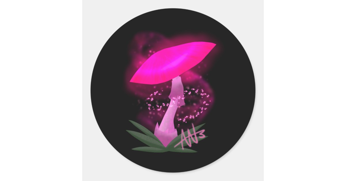 Pretty Pink Glowing Mushroom Sticker | Zazzle