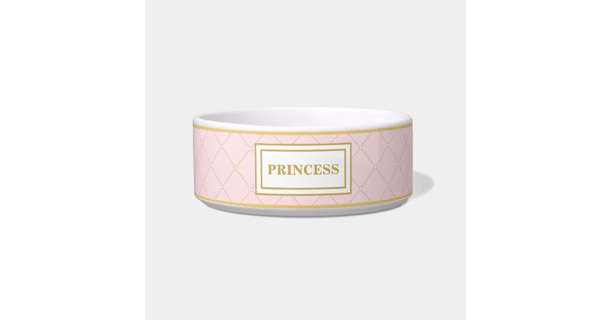 Pretty Pink & Gold Royal Princess Cat Dog Pet Bowl | Zazzle