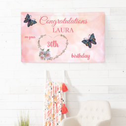 Pretty Pink Happy 30th Birthday Banner | Zazzle
