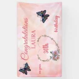 Pretty Pink Happy 30th Birthday Banner | Zazzle