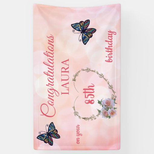 Pretty Pink Happy 85th Birthday Banner | Zazzle