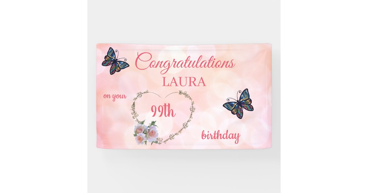 Pretty Pink Happy 99th Birthday Banner | Zazzle