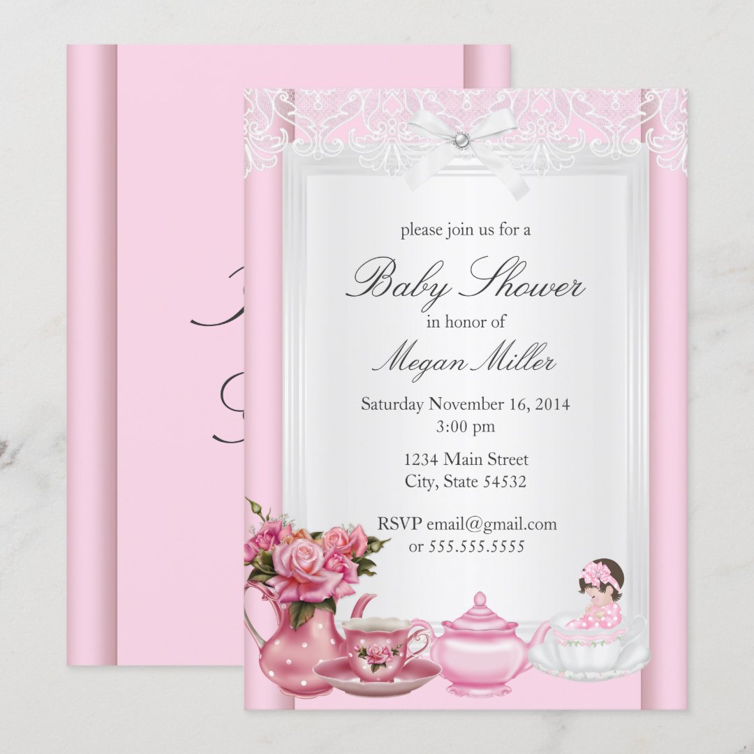 Pretty Pink High Tea Girl Baby Shower Invitation | Zazzle