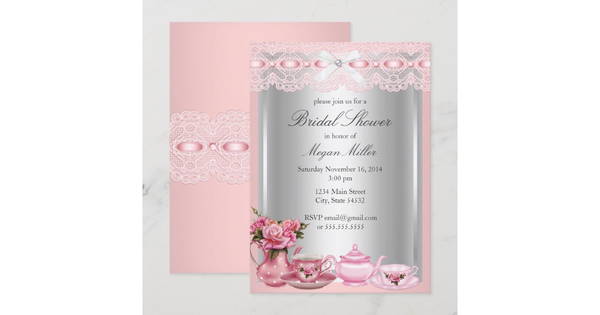 Pretty Pink lace High Tea Bridal Shower Invitation | Zazzle