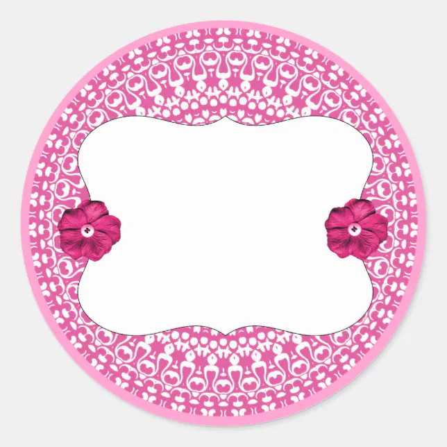 Pretty Pink Lacy Flower Blank Label Stickers | Zazzle